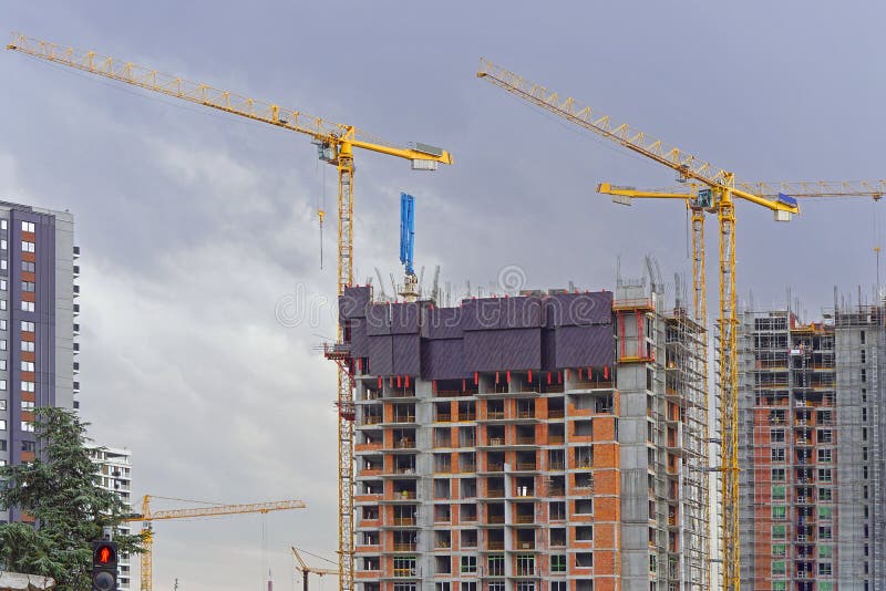 Condos Construction Site Cranes Stock Image - Image of cranes ...