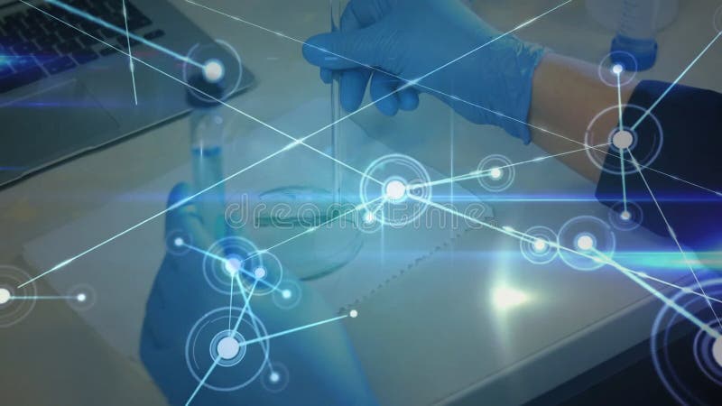 Conducting Experiment, Gloved Hands with Network Connections Animation ...
