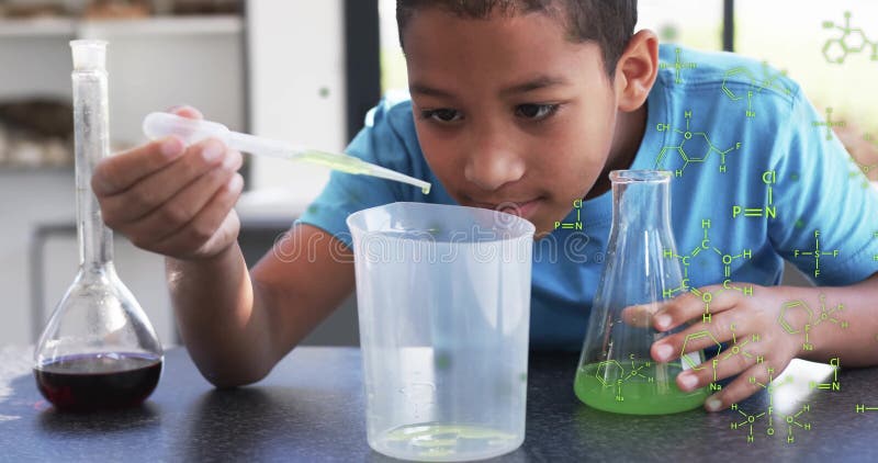Conducting Science Experiment, Child Using Pipette Over Chemical ...