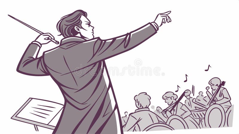 Conductor Directing Orchestra, Music and Performance Art Illustration ...