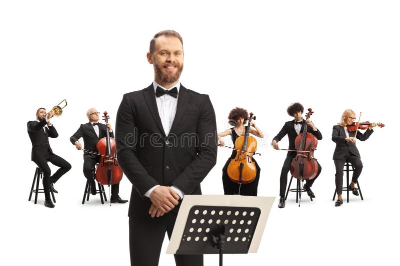Conductor Posing in Front of a Philharmonic Orchestra Stock Photo ...