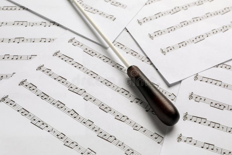 Conductor`s Baton on Sheet Music, Closeup View Stock Image - Image of ...
