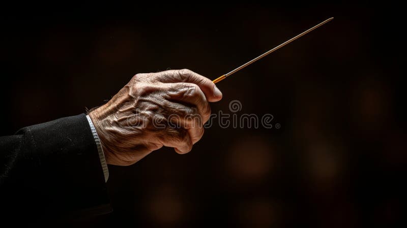 Conductor& X27;s Hand Holding a Baton in a Dimly Lit Setting Stock ...