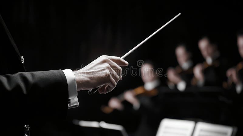Conductor Leading Orchestra with Baton during Performance Stock Photo ...