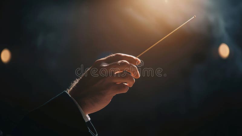 Conductor& X27;s Hand Holding a Baton Under Stage Lights, Close-up View ...