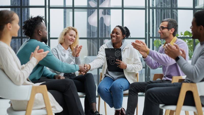 Conducts Business Training with a Group of Young People. Stock Photo ...