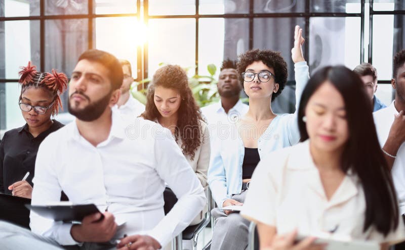Conducts Business Training with a Group of Young People. Stock Photo ...