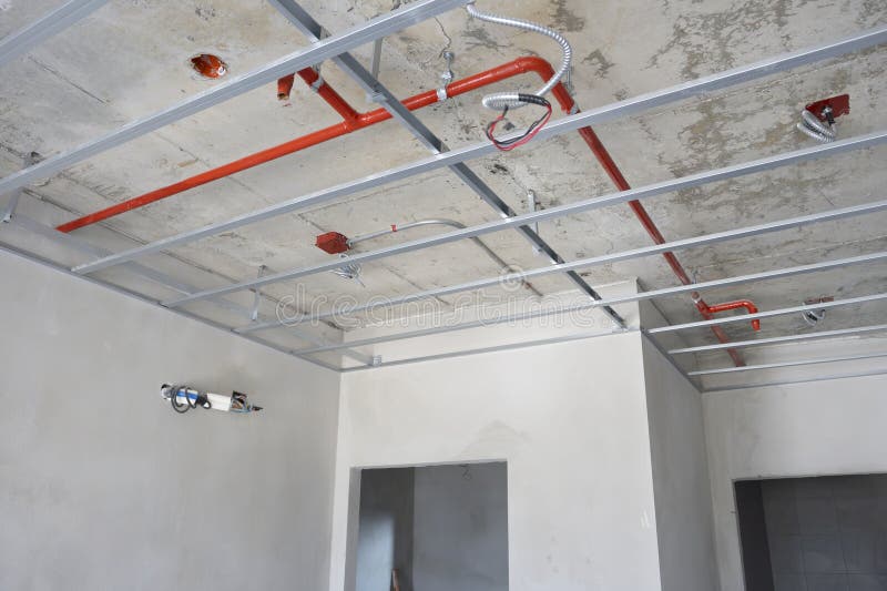 Process of Ceiling House in Construction Site. Stock Image - Image of ...
