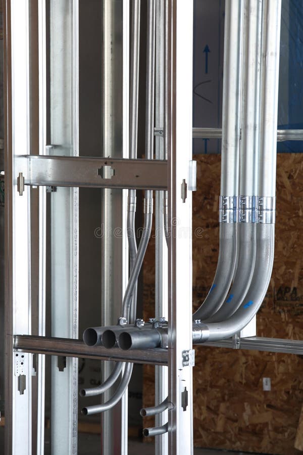 Conduits in a Steel Stud Wall. Stock Image - Image of building ...