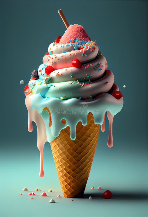 Cone De Gelados 3d Com Gotas Expressivas. Ai Generativo Ilustração ...