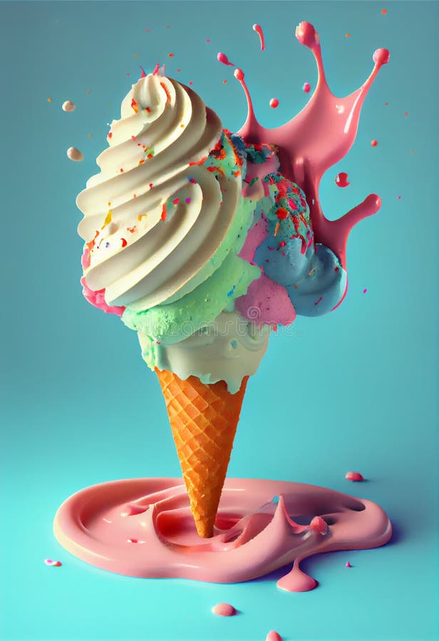 Cone De Gelados 3d Com Gotas Expressivas. Ai Generativo Ilustração ...