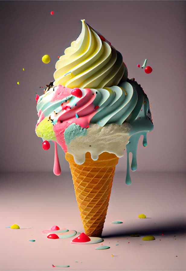 Cone De Gelados 3d Com Gotas Expressivas. Ai Generativo Ilustração ...