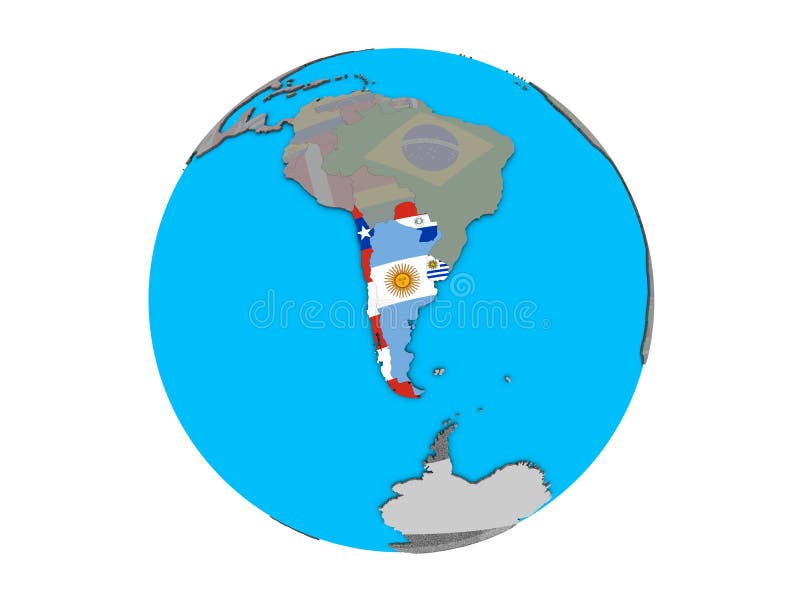 Cone Do Sul Com As Bandeiras No Globo Isolado Ilustração Stock ...