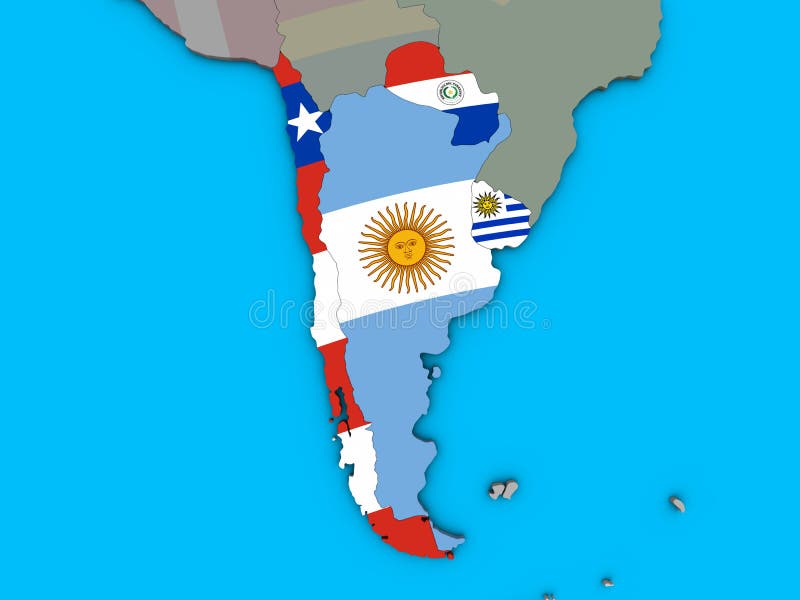 Cone Do Sul Com As Bandeiras No Mapa Ilustração Stock - Ilustração de ...