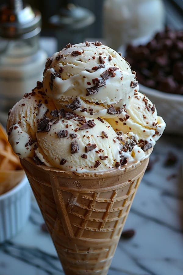 A Cone Filled with Chocolate Ice Cream and Chocolate Chips Stock Image ...