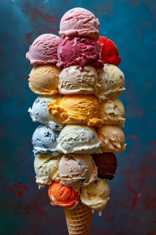 Cone Filled with Many Different Flavors of Ice Cream. Generative AI ...
