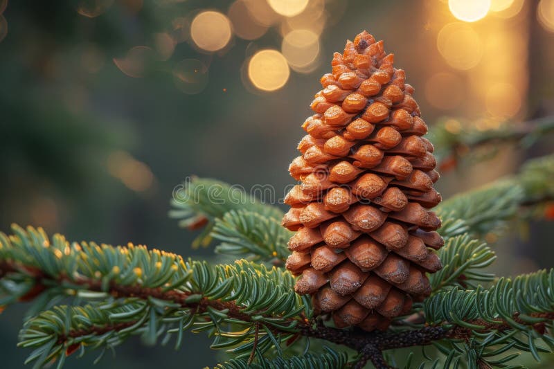 A Cone is Hanging on a Branch of a Pine Tree in the Forest. Cedar Cone ...