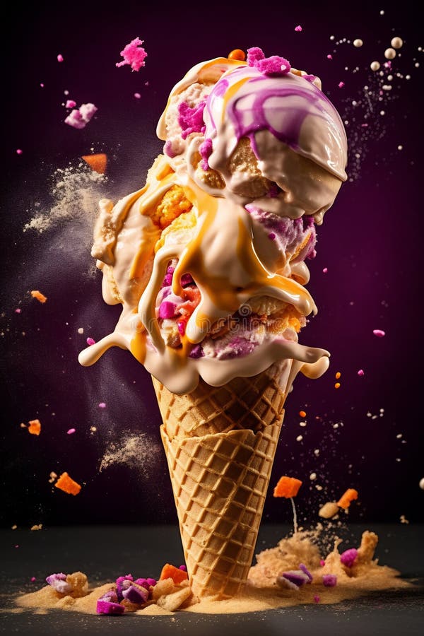 Vanilla Raspberry Ice Cream Cone Flying Fruit Stock Photos - Free ...