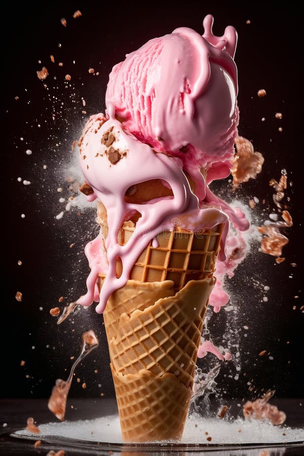 A Cone Ice Cream and Berries in a Color Explosion Stock Image - Image ...