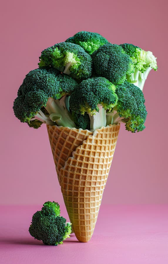 A Cone of Ice Cream with a Bunch of Broccoli on Top Stock Photo - Image ...