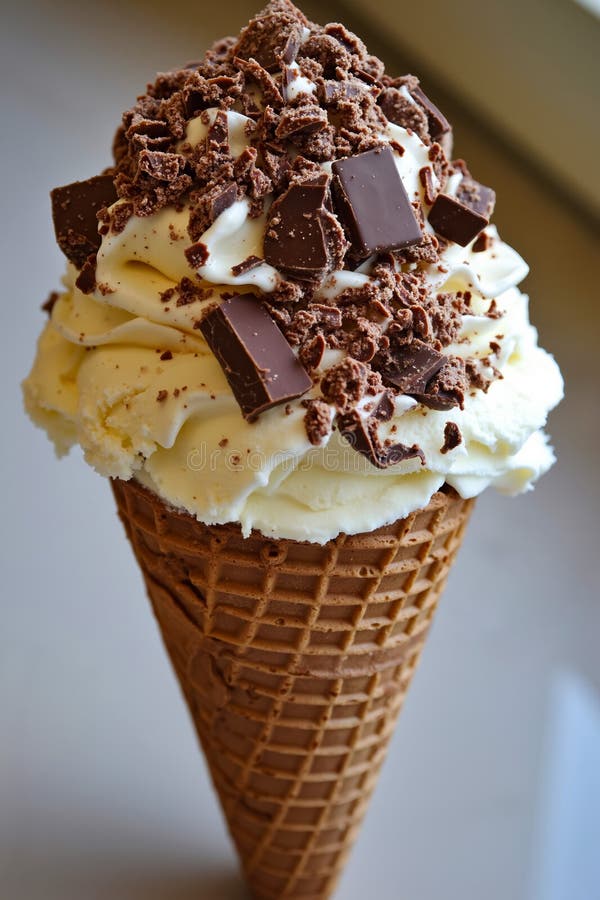 Chocolate Ice Cream Cone Topped Whipped Chunks Stock Photos - Free ...