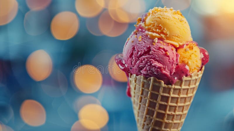 A Cone of Peach Ice Cream with a Swirl of Raspberry Sauce Inspired by ...