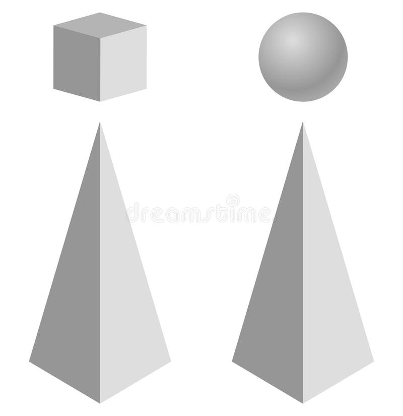 Cone / Pyramid with Cube and Sphere at Top Stock Vector - Illustration ...