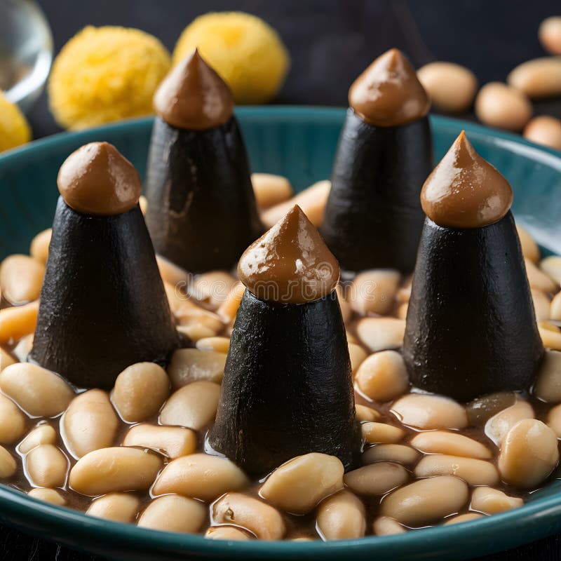 Cone Shaped Objects Filled with Creamy Brown Substance on Golden Brown ...