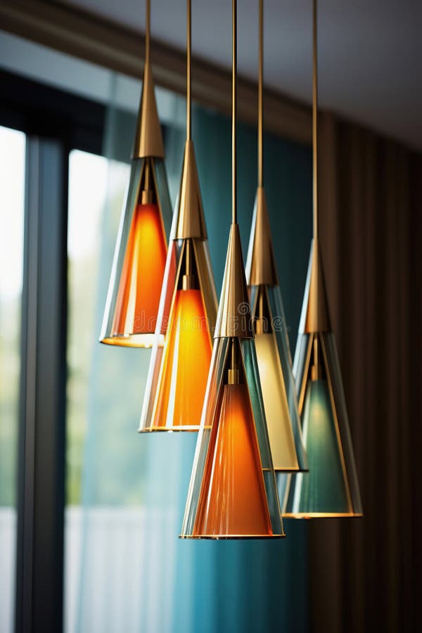 Cone Shaped Pendant Lights in Vibrant Colors Stock Photo - Image of ...