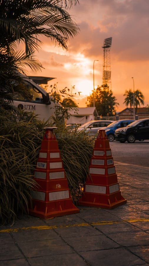 Cone Street stock image. Image of sunset, road, cars - 154321087