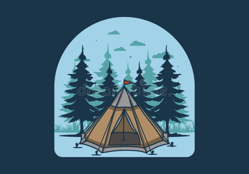Cone Tent and Pine Trees Illustration Stock Vector - Illustration of ...