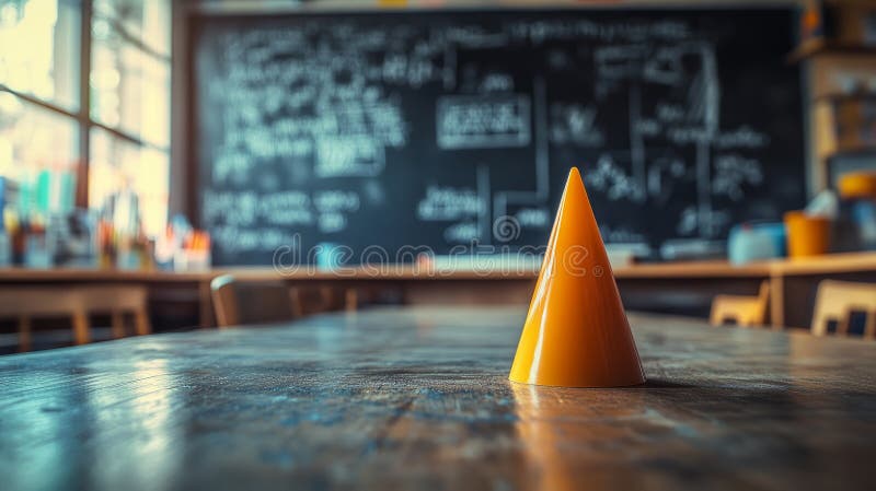 Cone on a Wooden Desk in a Classroom Setting Stock Image - Image of ...