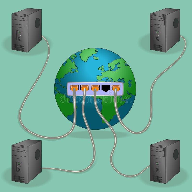 Ordenadores Conectados Con El Mundo Stock de ilustración - Ilustración ...