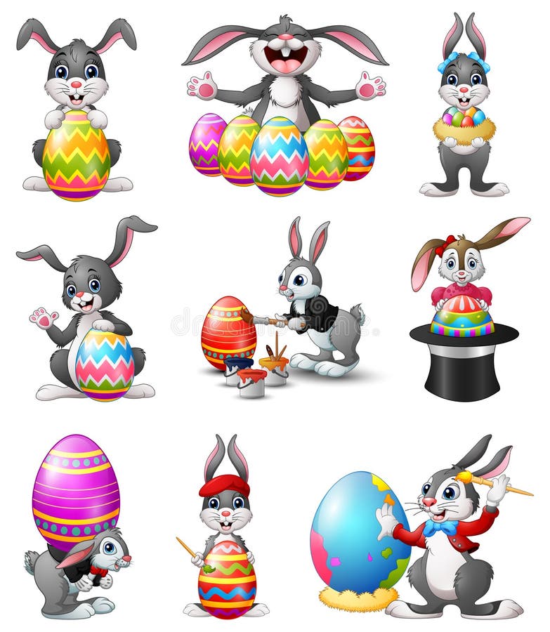 Conejitos De Pascua Lindos Fijados Ilustración del Vector - Ilustración ...