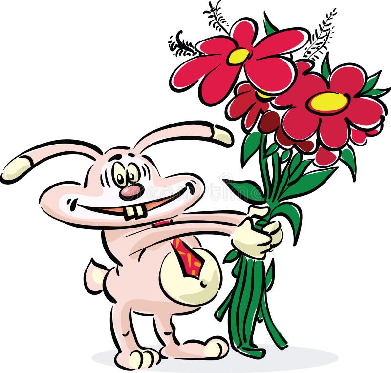 Conejo Con El Manojo De Flores Ilustración del Vector - Ilustración de ...