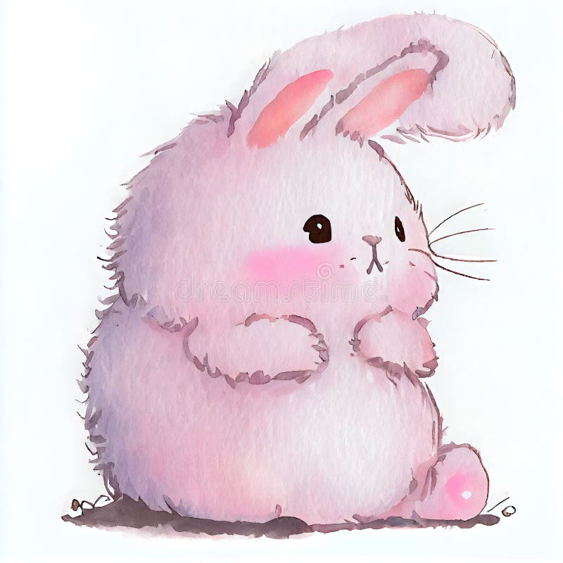 Conejo Rosa Adorable Aislado De Fondo Blanco Stock de ilustración ...