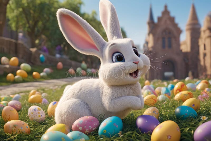 Conejo Y Huevos Adorables En Pascua Stock de ilustración - Ilustración ...