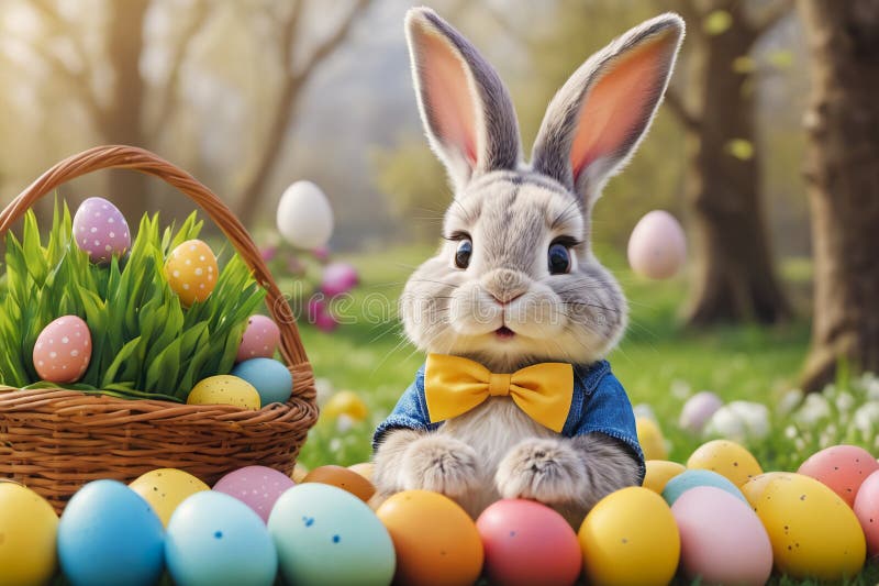 Conejo Y Huevos Adorables En Pascua Stock de ilustración - Ilustración ...