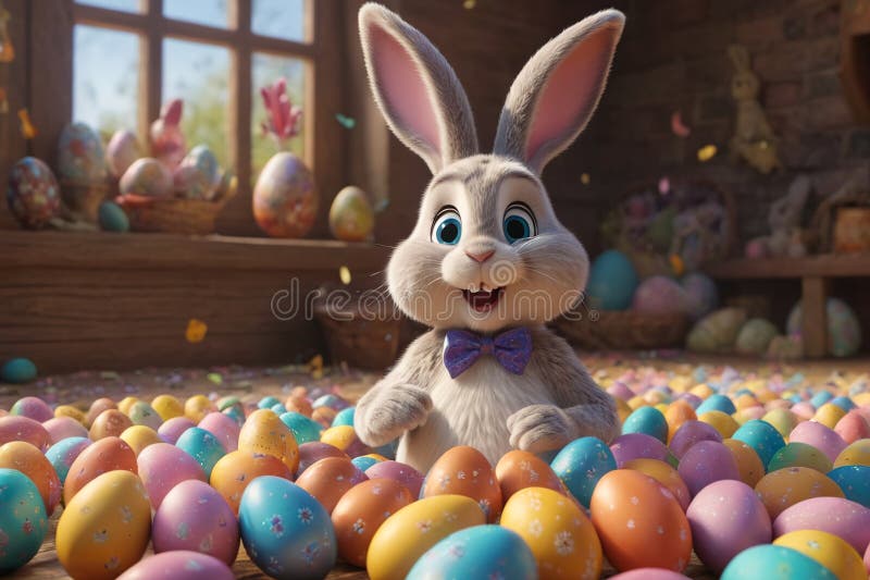 Conejo Y Huevos Adorables En Pascua Stock de ilustración - Ilustración ...