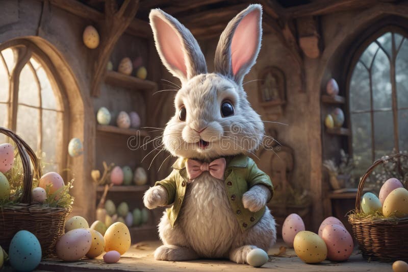 Conejo Y Huevos Adorables En Pascua Stock de ilustración - Ilustración ...