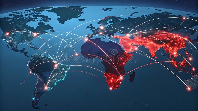 Conexiones De Red Globales Visualizadas En El Mapa Mundial Stock de ...