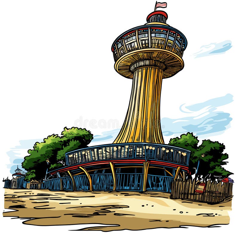 Coney Island in New York. Vector Comic Hand-drawn Illustration of Coney ...