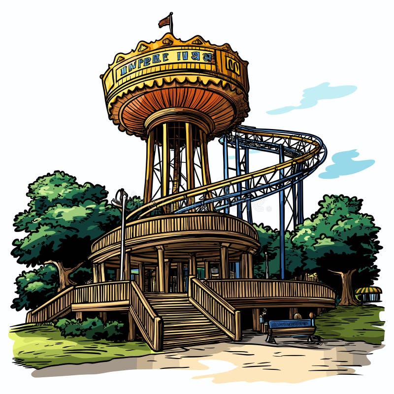 Coney Island in New York. Vector Comic Hand-drawn Illustration of Coney ...