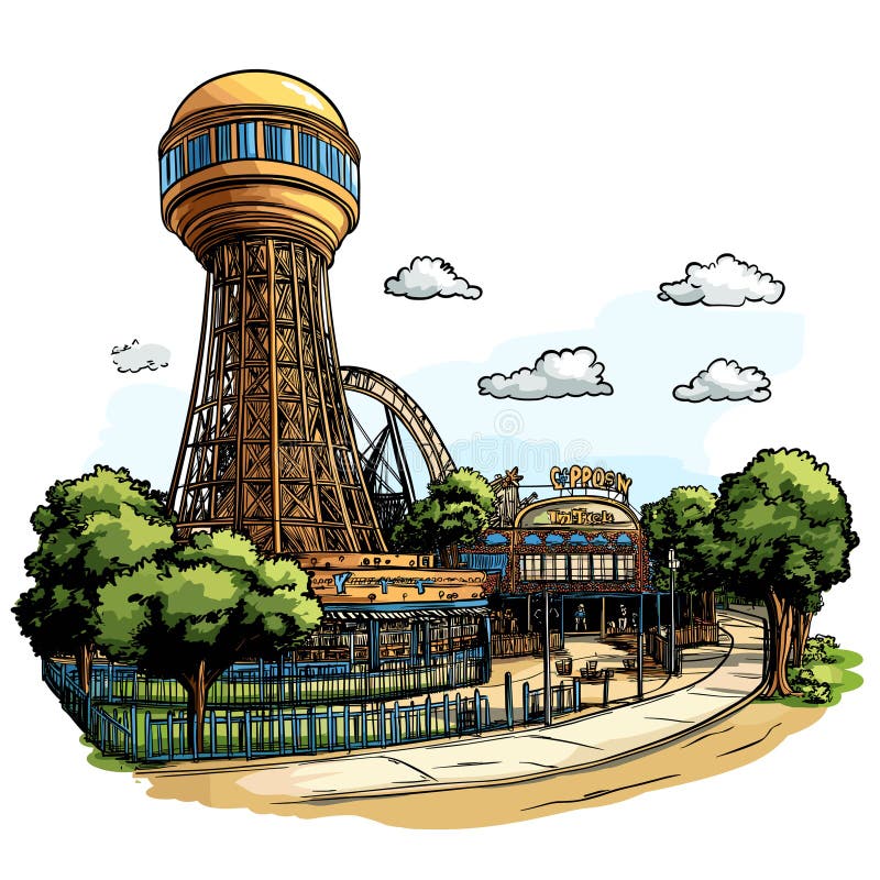 Coney Island in New York. Vector Comic Hand-drawn Illustration of Coney ...