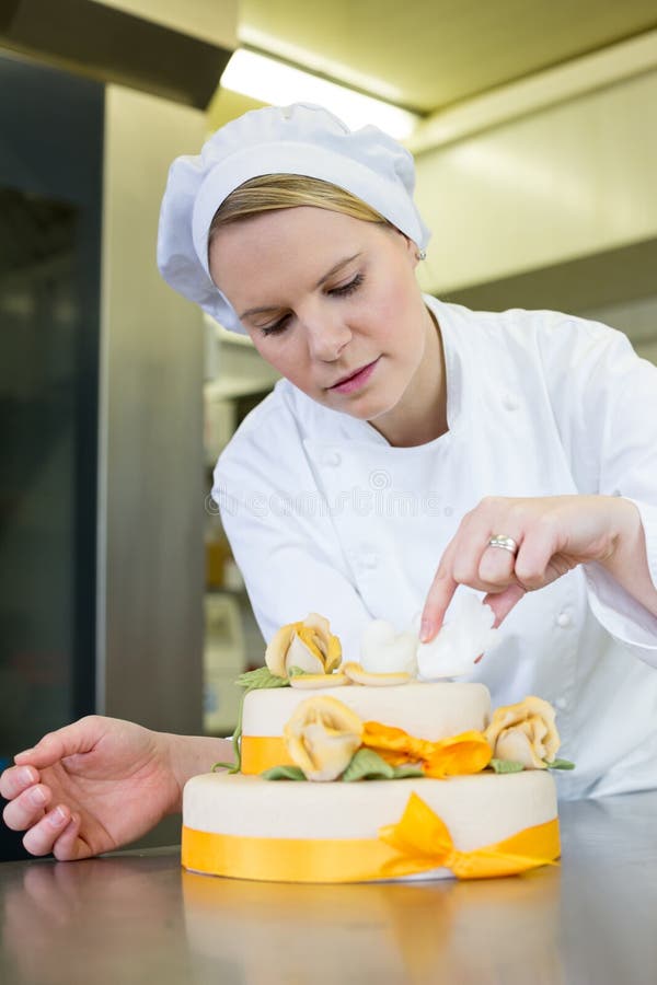 Confectioner, Baker or Pastry Cook Preparing Cake Stock Image - Image ...