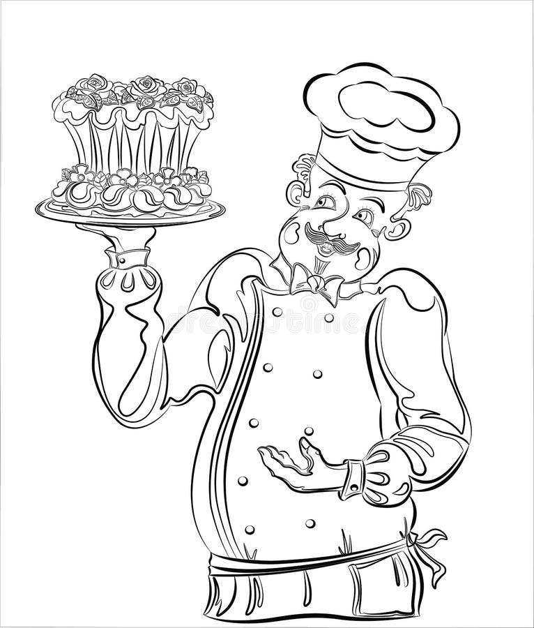 Pastry Cook Black Outline on a White Background. Stock Vector ...