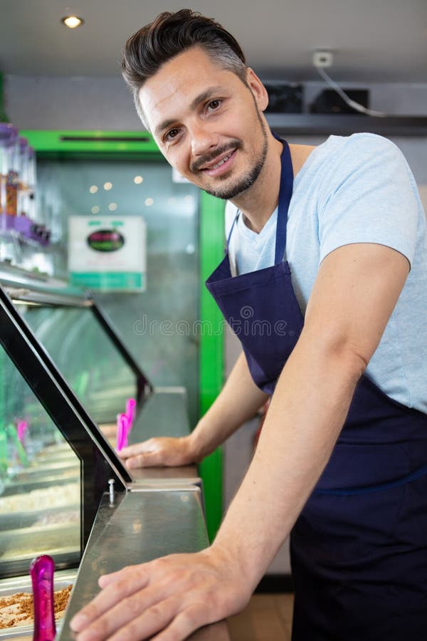 Confectioner Selling Ice Cream in Store Stock Photo - Image of joyful ...