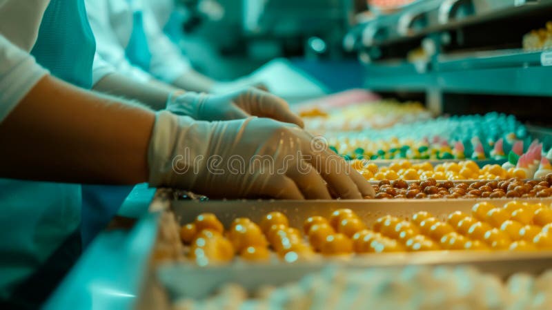 Confectioners Working on the Production of Various Sweets. Stock Photo ...