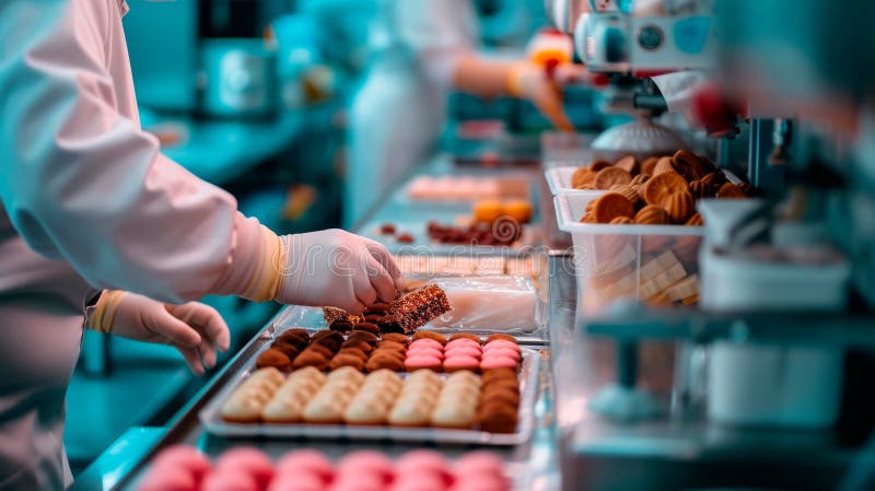 Confectioners Working on the Production of Various Sweets. Stock ...