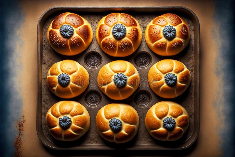 Confectionery Buns for Breakfast Baked Bread on Baking Sheet Stock ...